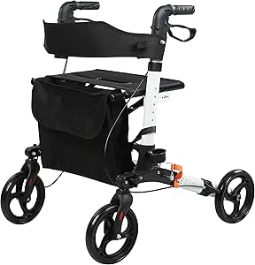 Amazon.com: ELENKER Rollator Walker with Seat, Rolling Mobility Walking Aid, Shock Absorber and ...