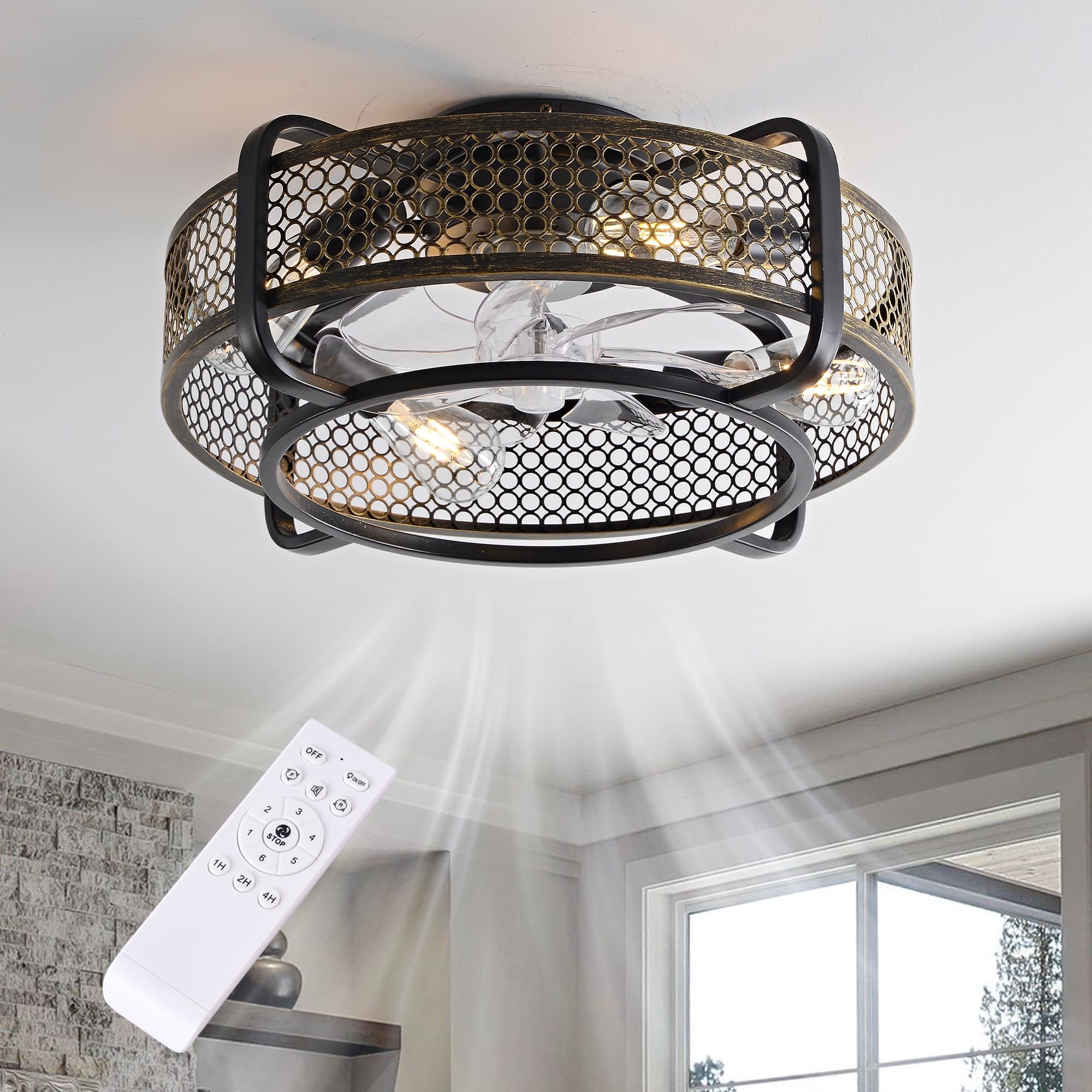 Coolbull Ceiling Fan with Light Remote Control - 20 Inch Farmhouse Low ...