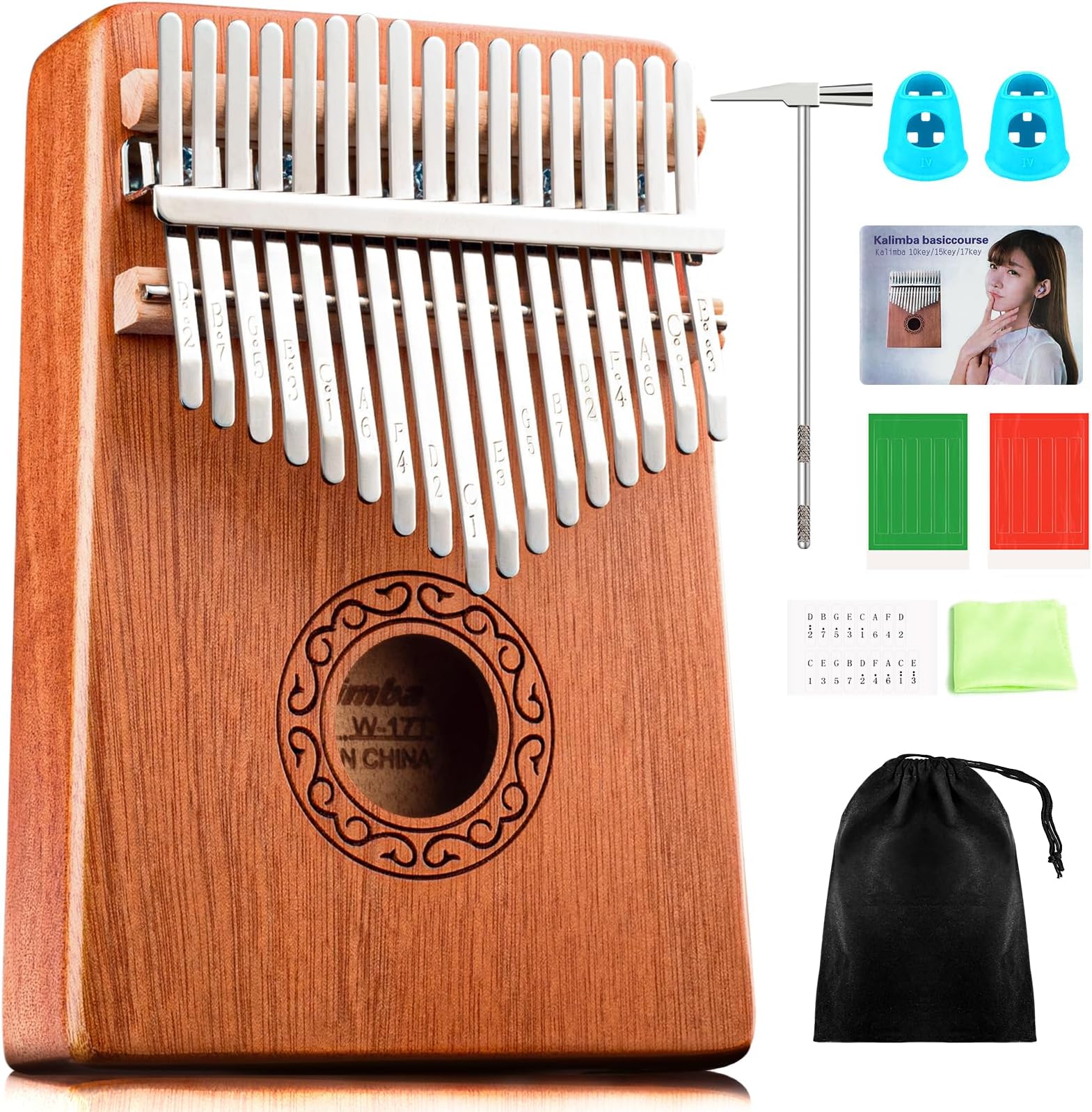 CAHAYA Kalimba Thumb Piano Beginner Set 17-Key Wooden Thumb Piano ...