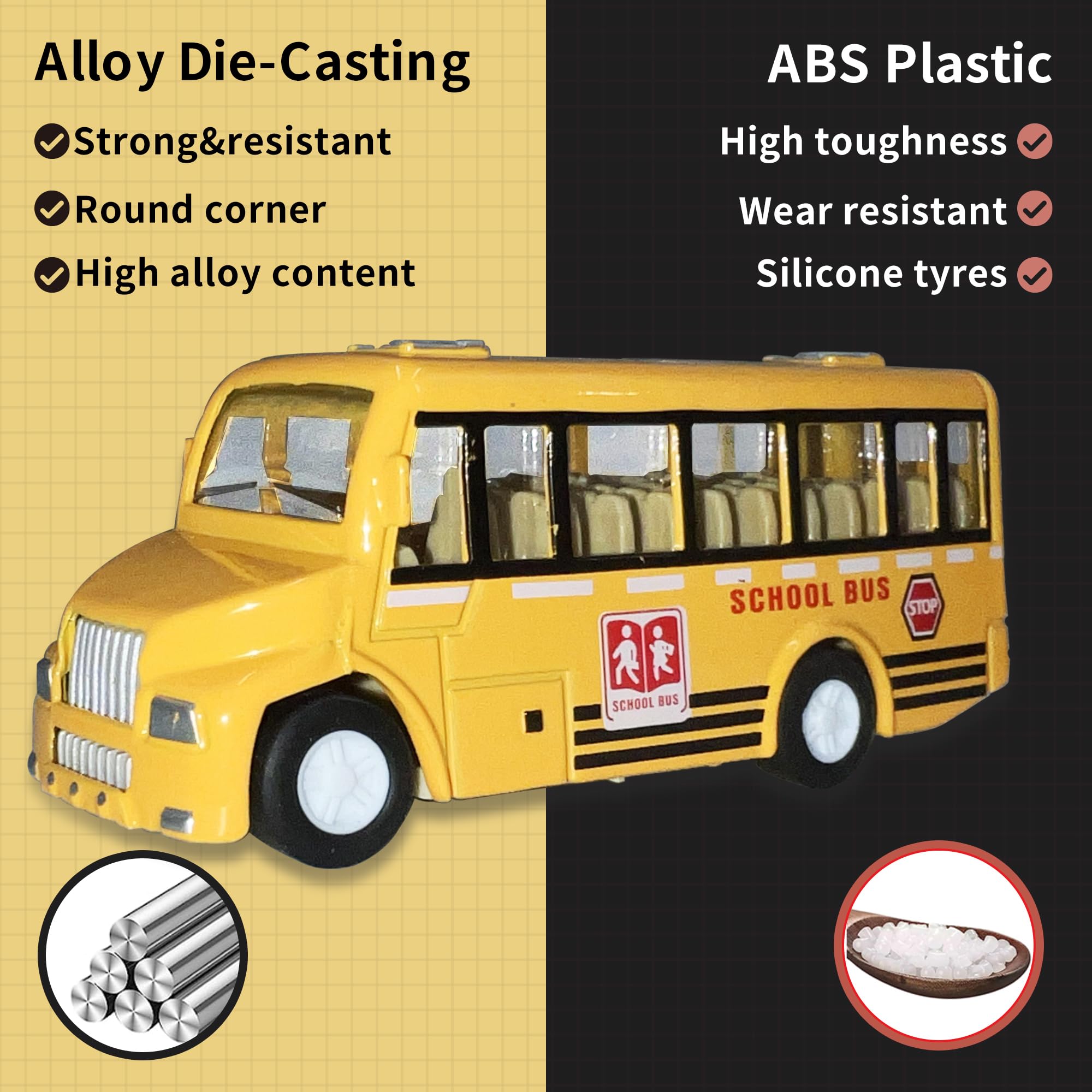 Snapklik.com : KIDAMI School Bus Toys Cars Set Die Cast Metal Toy Cars ...