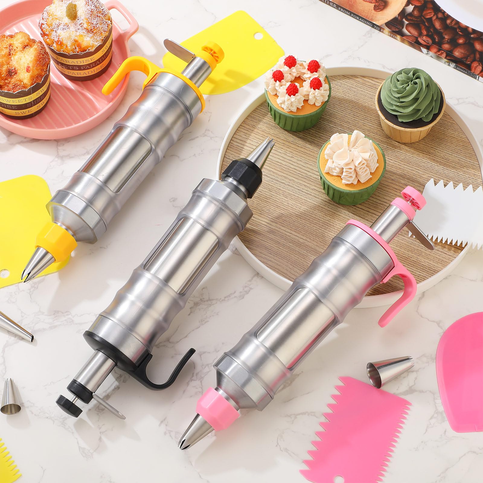 Ziliny 3 Sets Dessert Decorating Syringe Set, Cupcake Frosting Filling ...