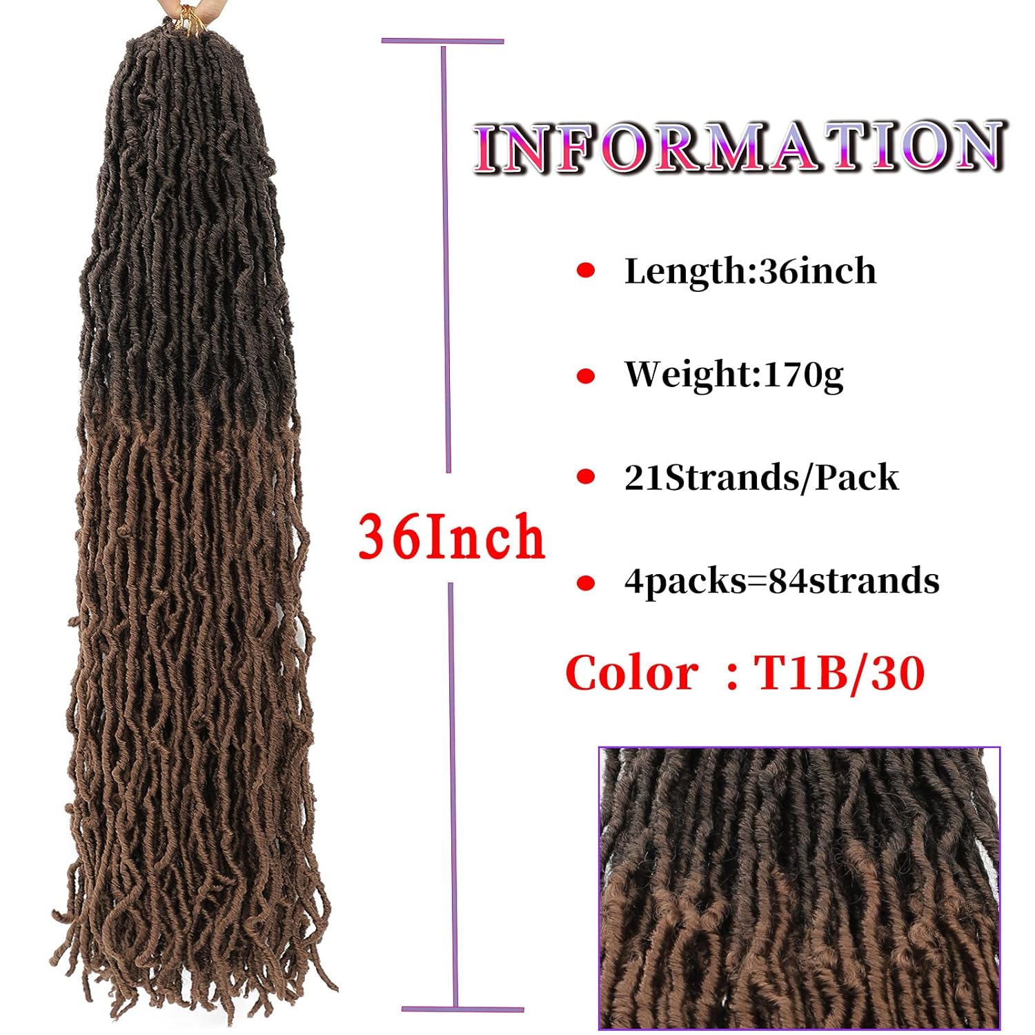 Buy New Faux Locs Crochet Hair 36Inch Pre-looped Super Long Extended ...