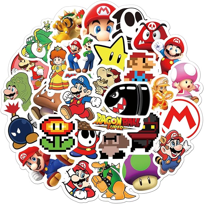 Amazon.com: 50pcs Mario Stickers for Kids, Cute Cartoon Waterproof ...