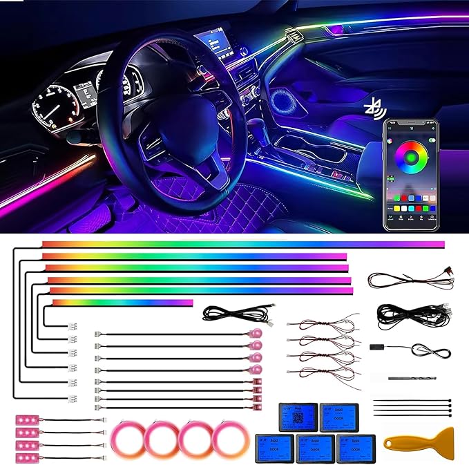 Amazon.com: Acrylic Interior Car LED Strip Lights, Colorful 22-in-1 Car ...