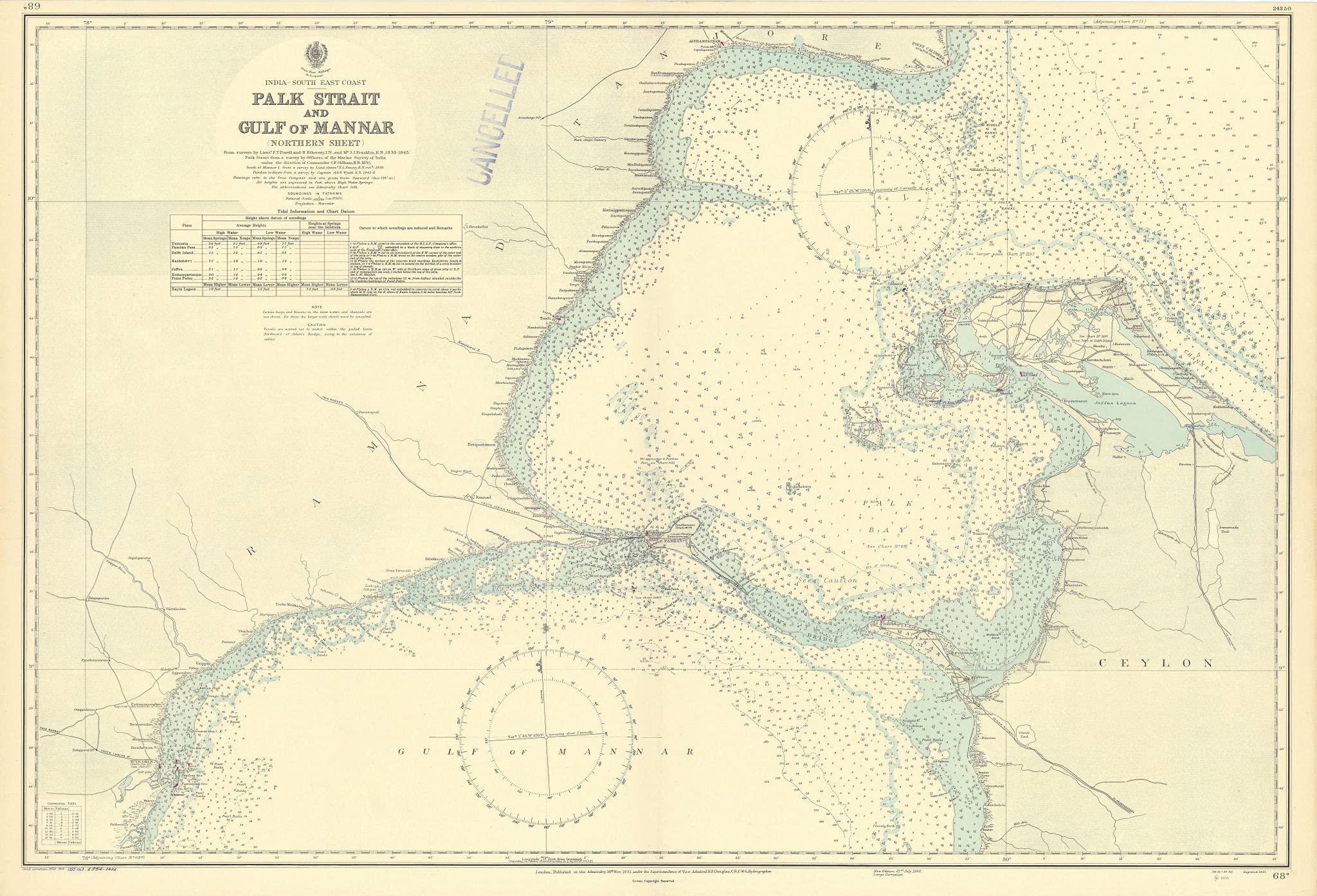 Palk Strait Mannar Gulf Adams Bridge Sri Lanka Admiralty Chart ...