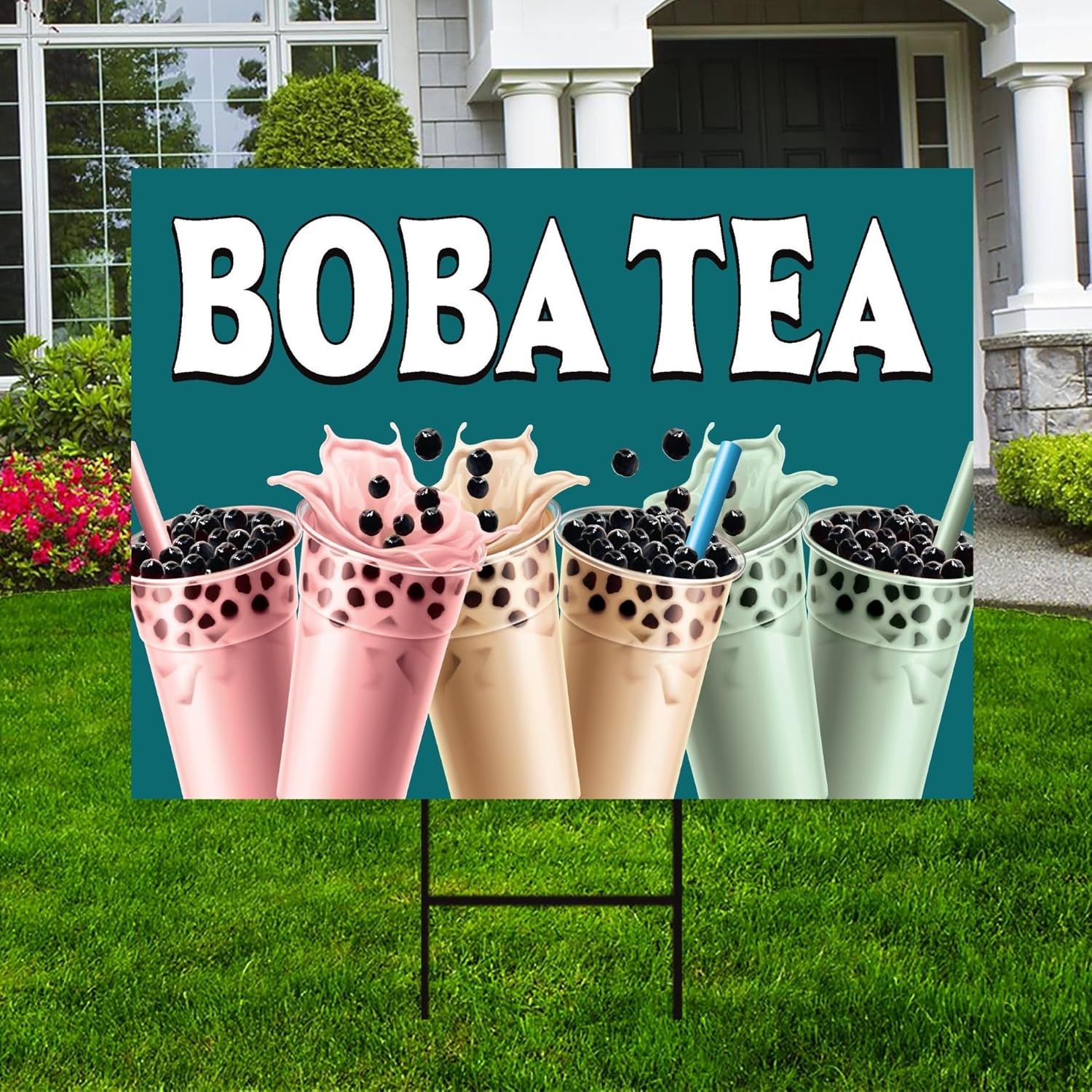 Amazon.com : Double Sided 24 x 18 Inches Bobas Bubble Tea Yard Sign ...