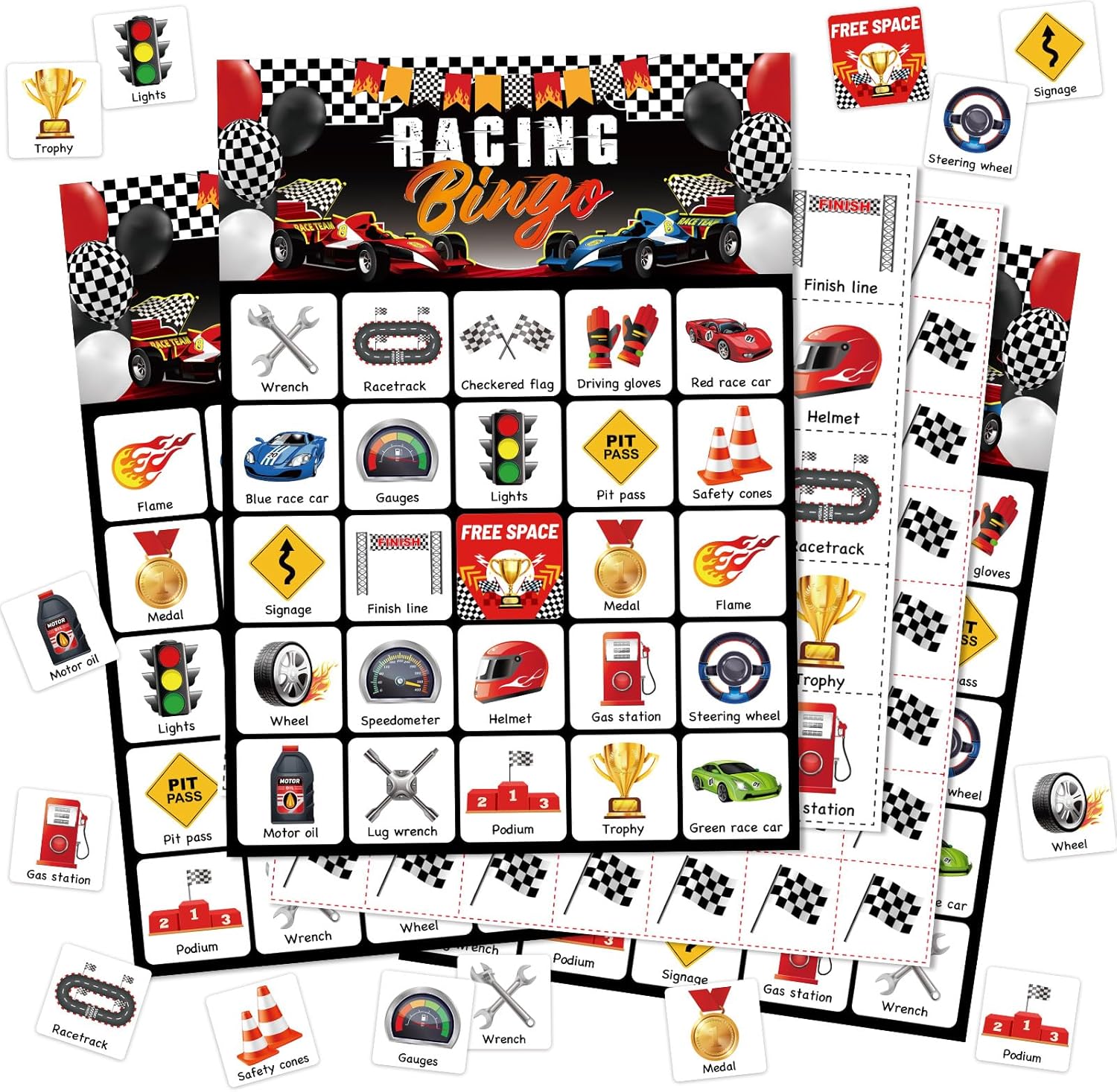 Amazon.com: Shappy 35 Pcs Racing Party Bingo Cards 24 Players Racing ...