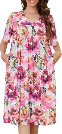 Bloggerlove Floral Pleated Cotton House Dress for Plus Size Women with ...