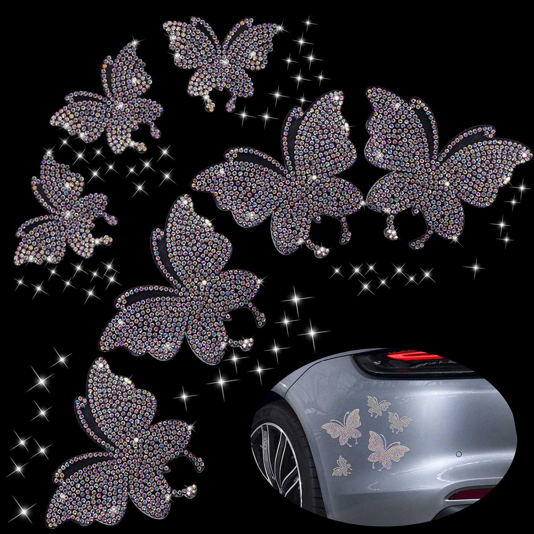 Amazon.com: OIIKI 7PCS Butterfly Crystal Car Stickers, Bling Rhinestone ...