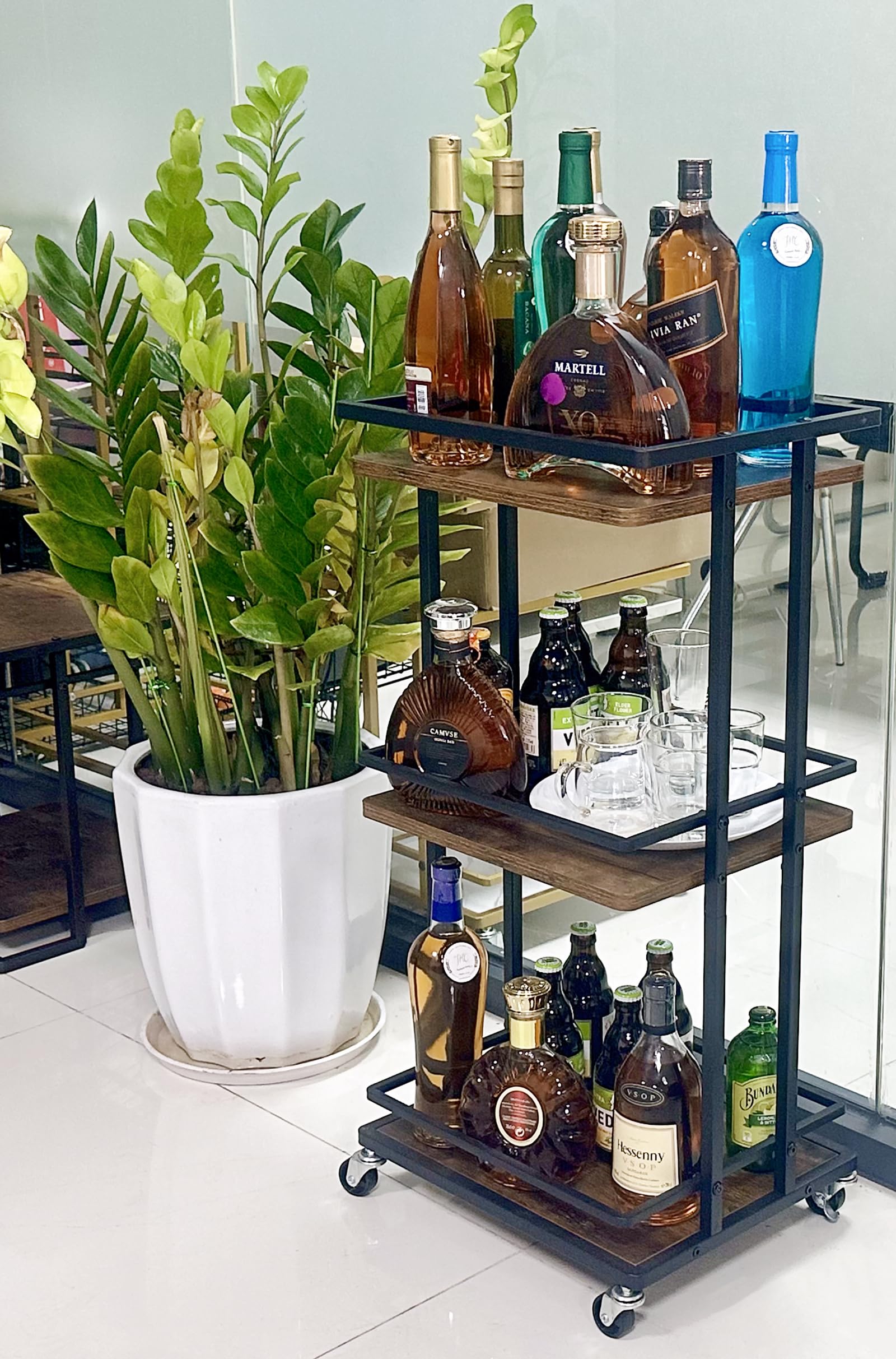 OKZEST 3 Tier Bar Cart for Home, Rolling Mini Liquor Bar for Wine ...