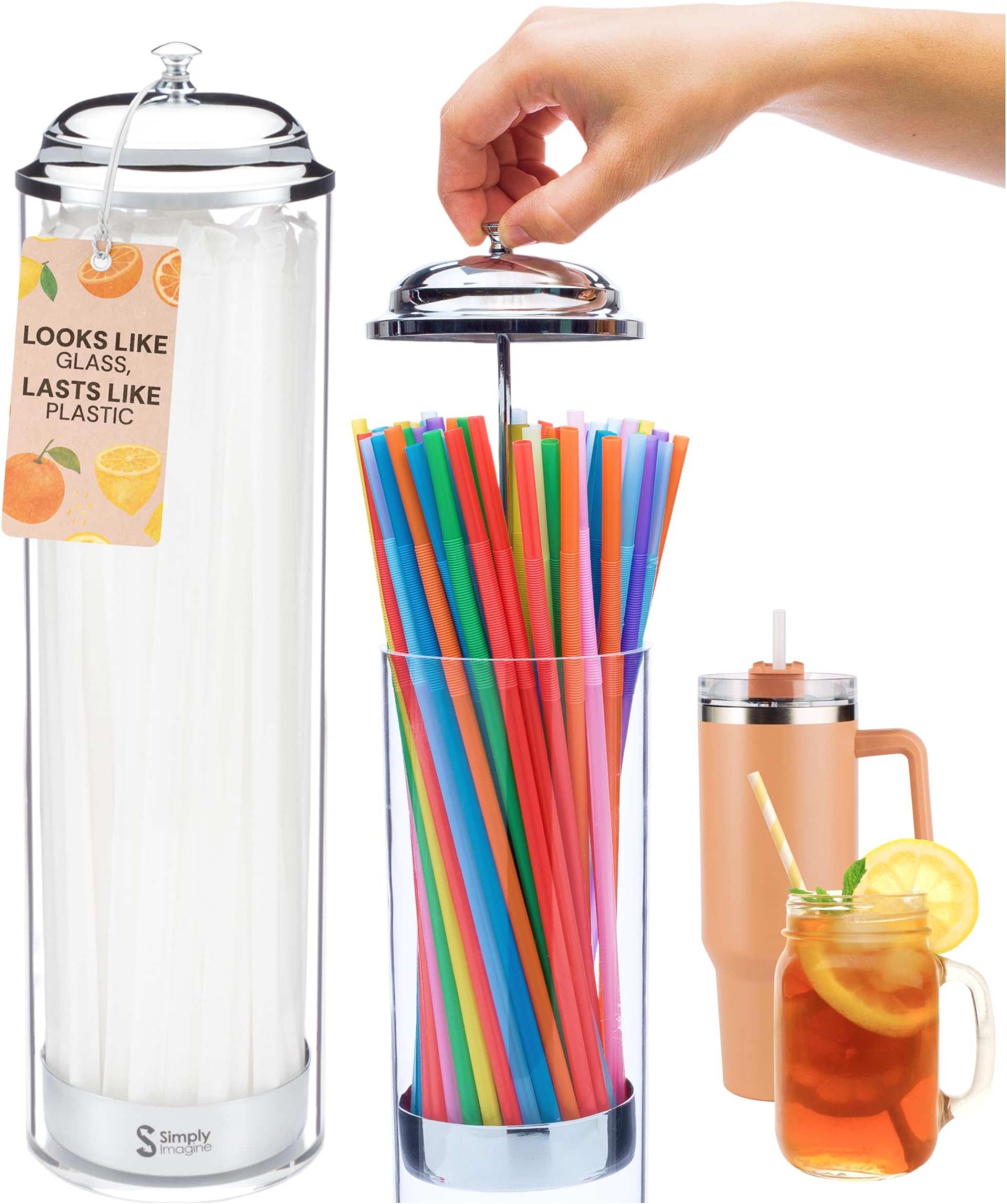 Amazon.com: Stainless Steel Straw Dispenser for Counter with 200 Pcs ...