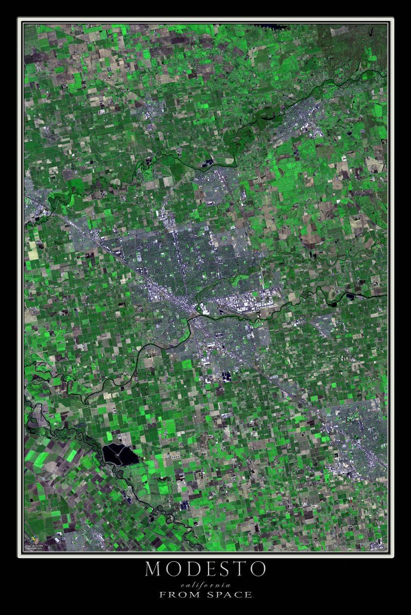 Amazon.com: Modesto California Satellite Poster Map