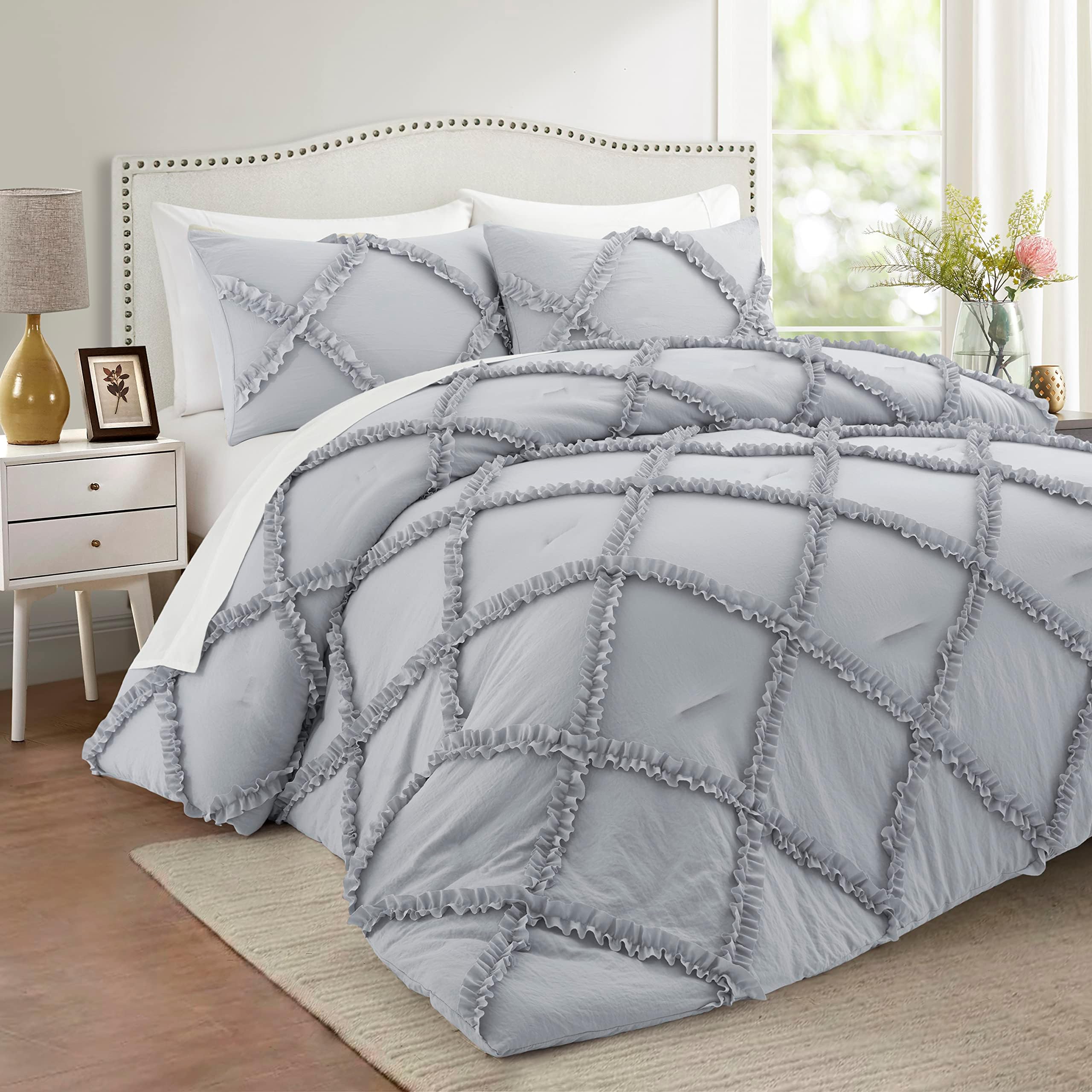Amazon.com: Masaca Grey Oversized King Comforter Set 128x120,Shabby ...