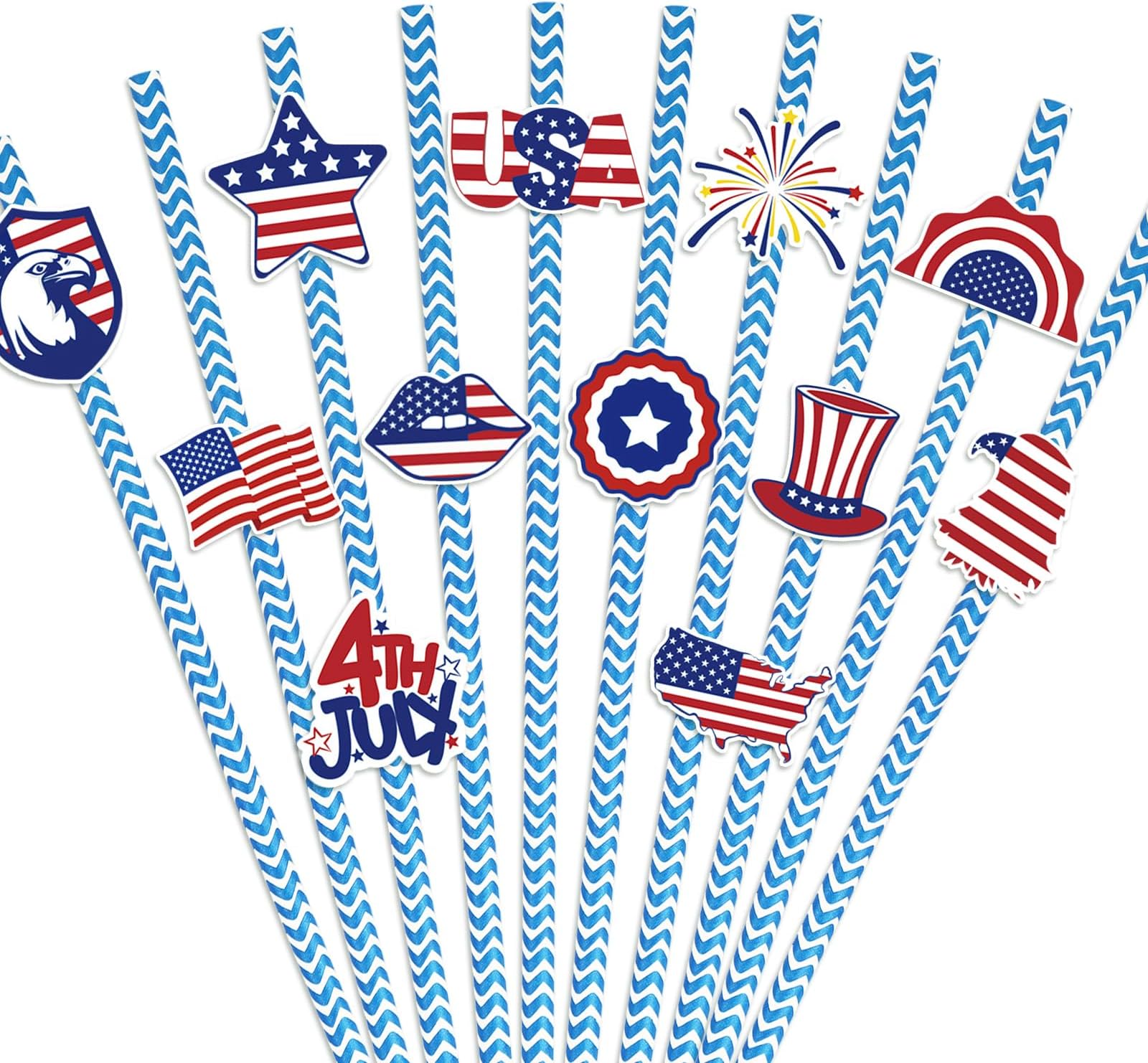 Amazon.com: 50 Count Plastic Patriotic Straws Disposable Fourth of July ...