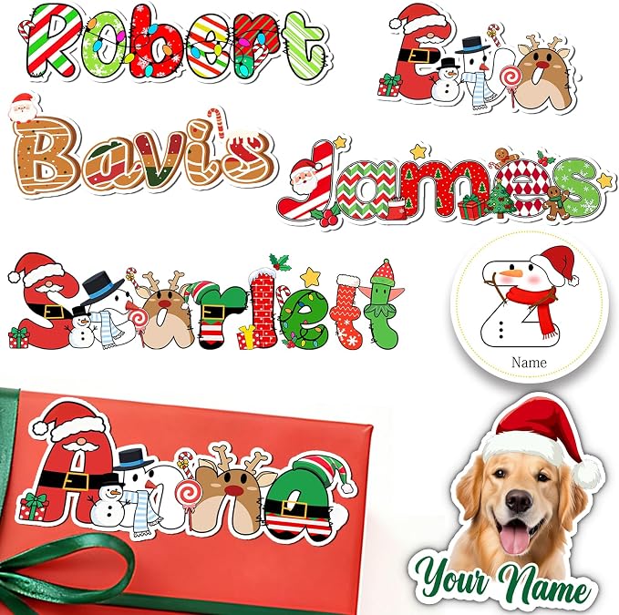 Amazon.com: Personalized Christmas Name Stickers Custom Christmas ...