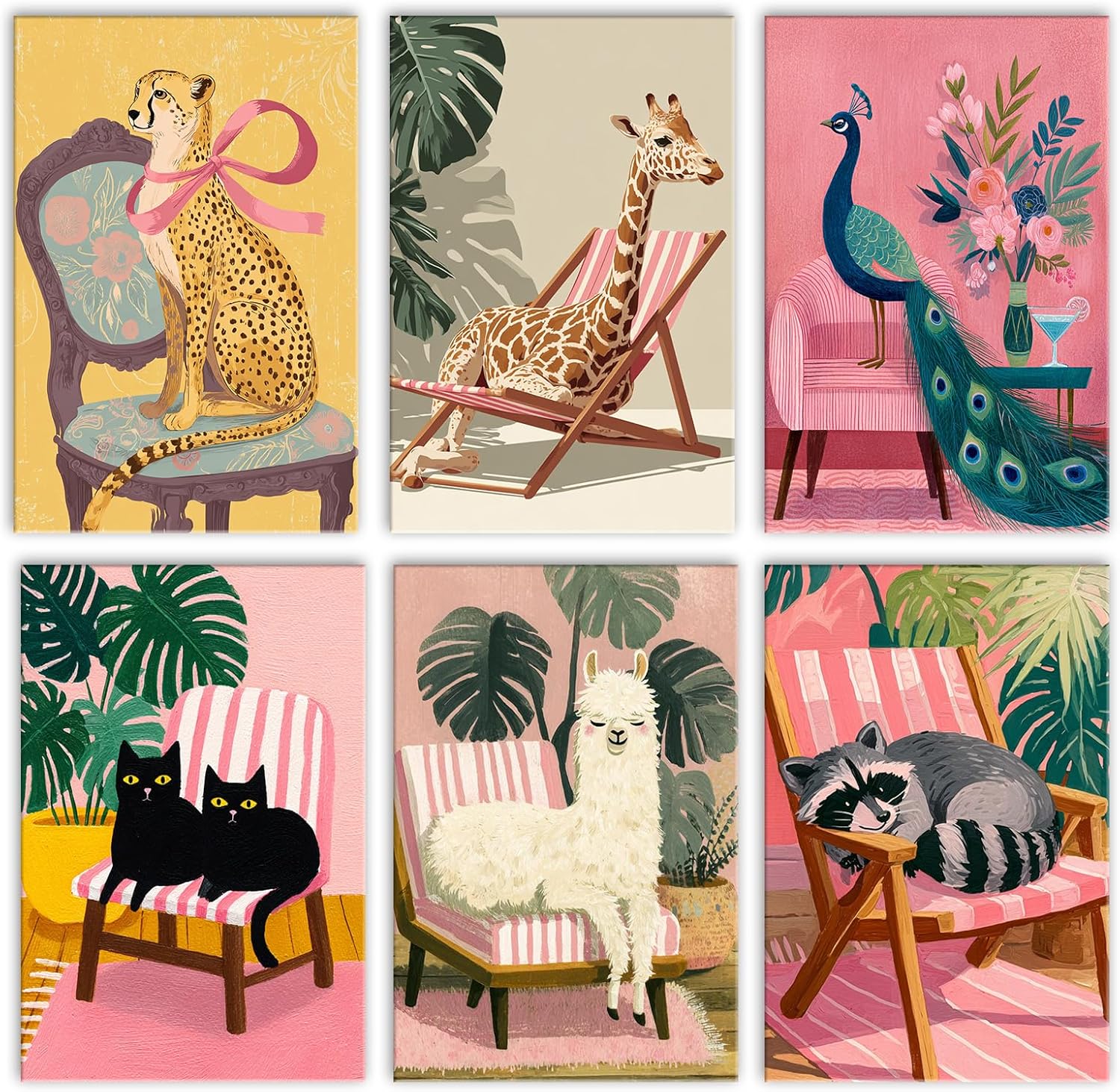Animals Sitting on Sofa 6 Pack Paint by Numbers for Adults Animals ...