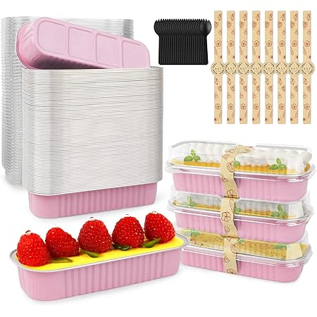 Amazon.com: ylnurac 100Pack Pink Aluminum Foil Mini Loaf Pans With Lids ...