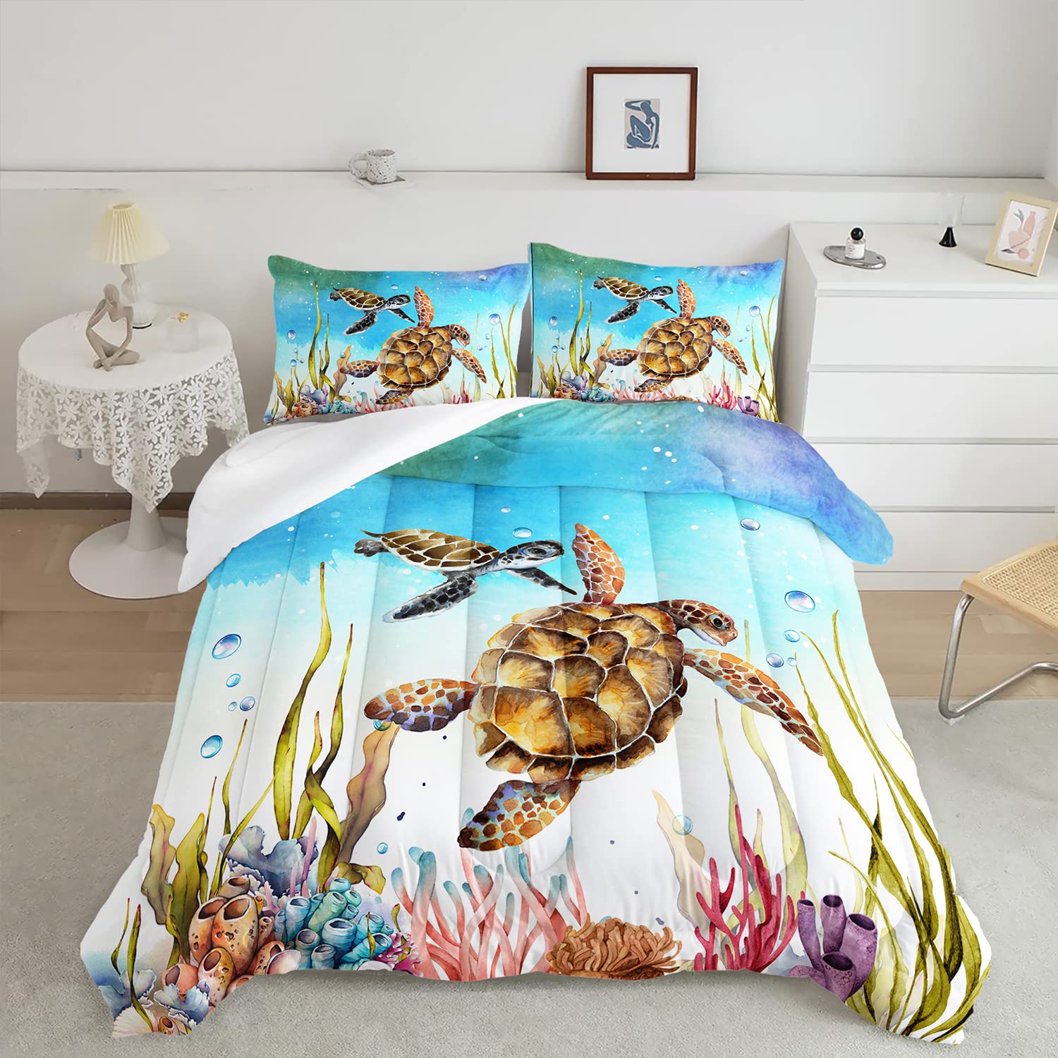 Amazon.com: CVHOUSE Sea Turtle Bedding Queen Size,Ocean Sea Tutle ...