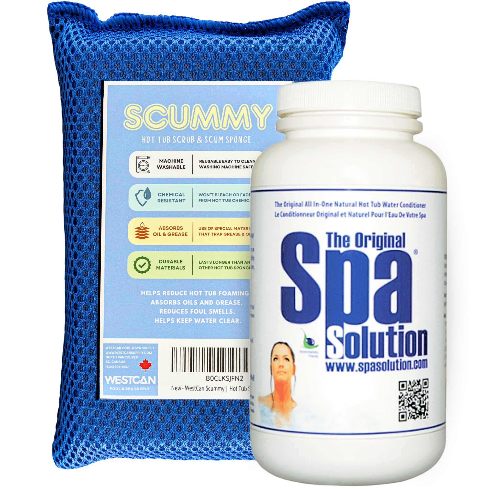 1 Bottle of Spa Solution & Free SCUMMY Hot Tub Scum Sponge | All Natural Enzyme Based | Non ...