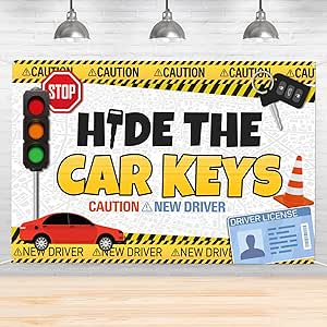 Amazon.com : Hide The Car Keys Backdrop, Driver’s License 16th 17th ...