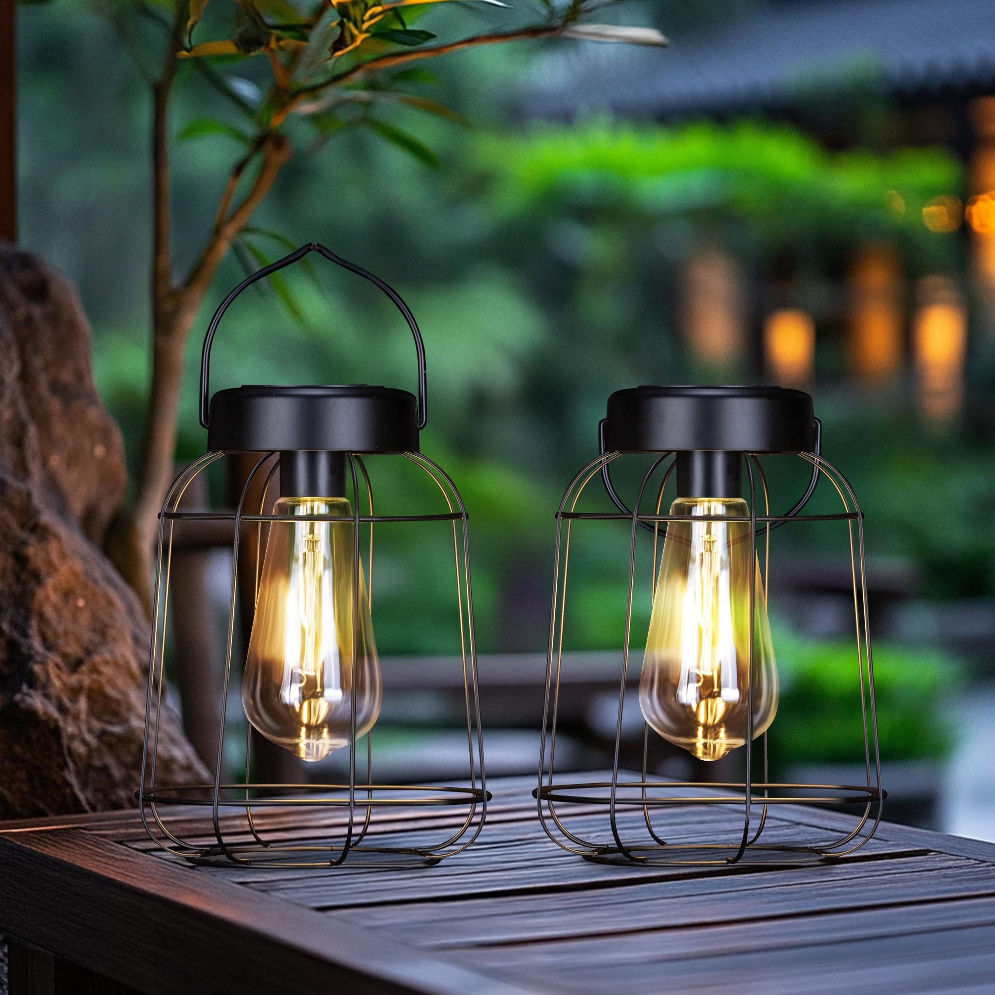 Amazon.com: FANOAULEA 2 Pack Solar Lanterns Outdoor with LED Bulbs ...