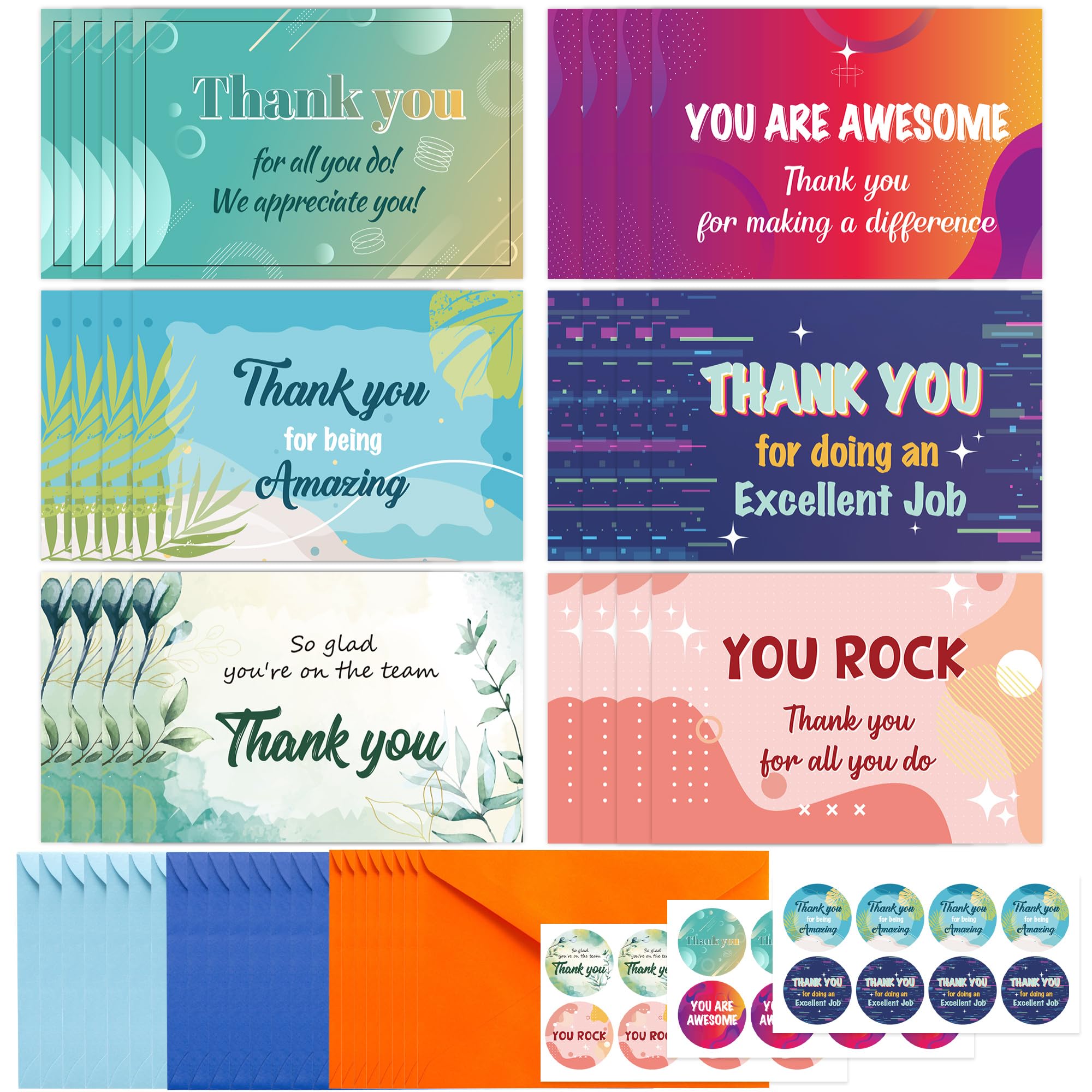 Employee Appreciation Cards Bulk with Envelopes & Stickers, 24 Pcs ...