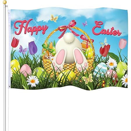 Amazon.com : Happy Easter (Yellow) Easter Eggs Flag - 3x5ft Poly Flag ...