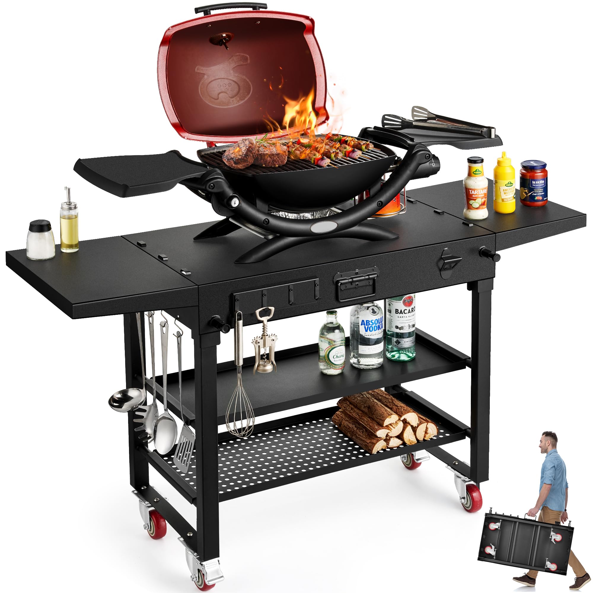 Amazon.com: Upgraded 3-Shelf Outdoor Grill Table Cart - 54"W x 17"D ...