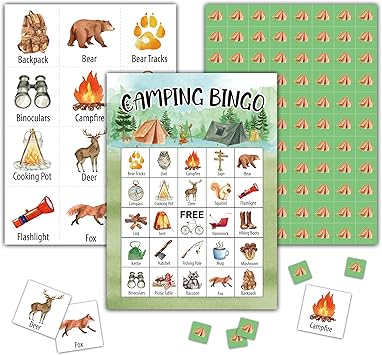 Amazon.com: KFNER Camping Bingo Games - Camp Adventure Party Bingo Card ...