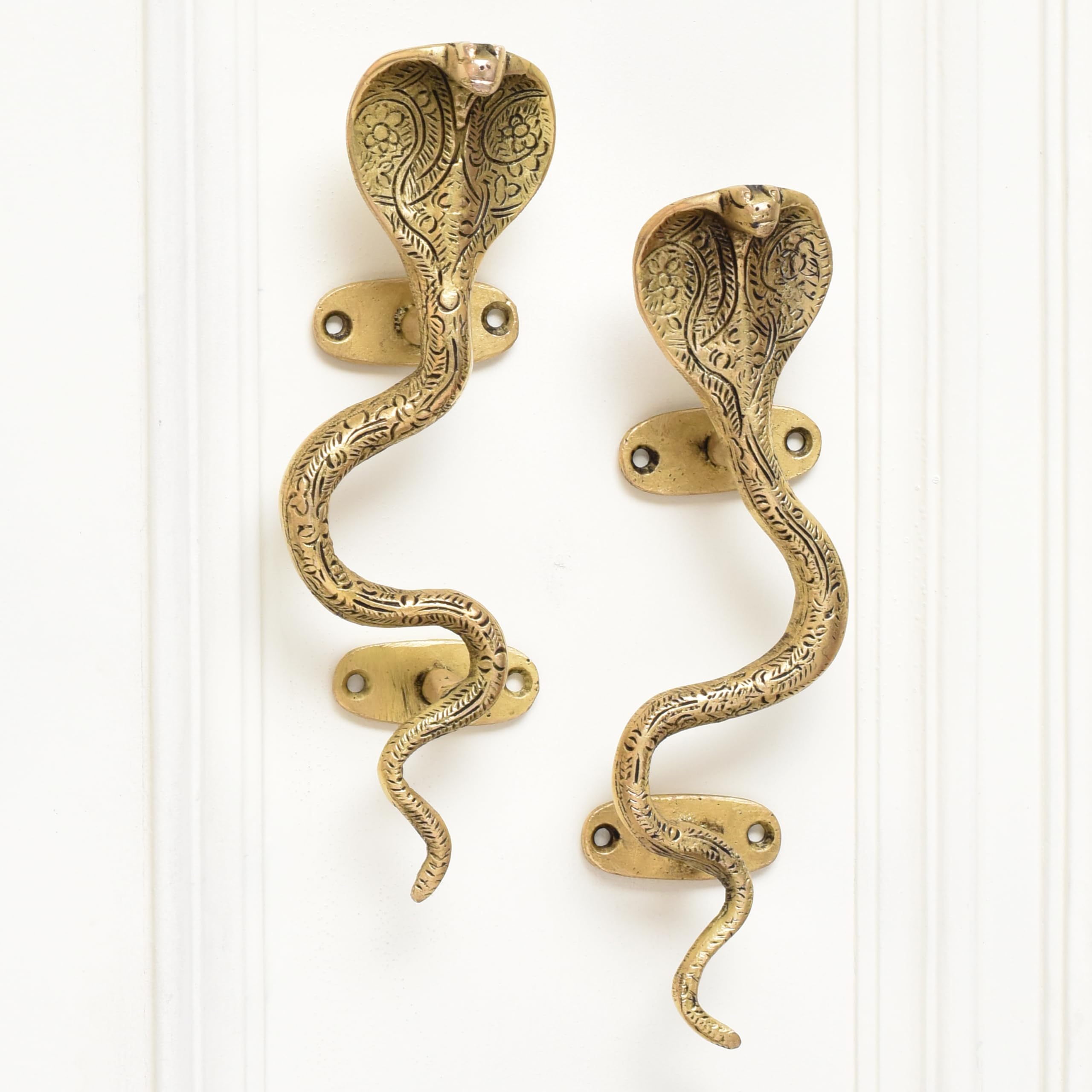 Eyes of India - 9" Pair Gold Brass Snake Cobra Cabinet Handles Door ...