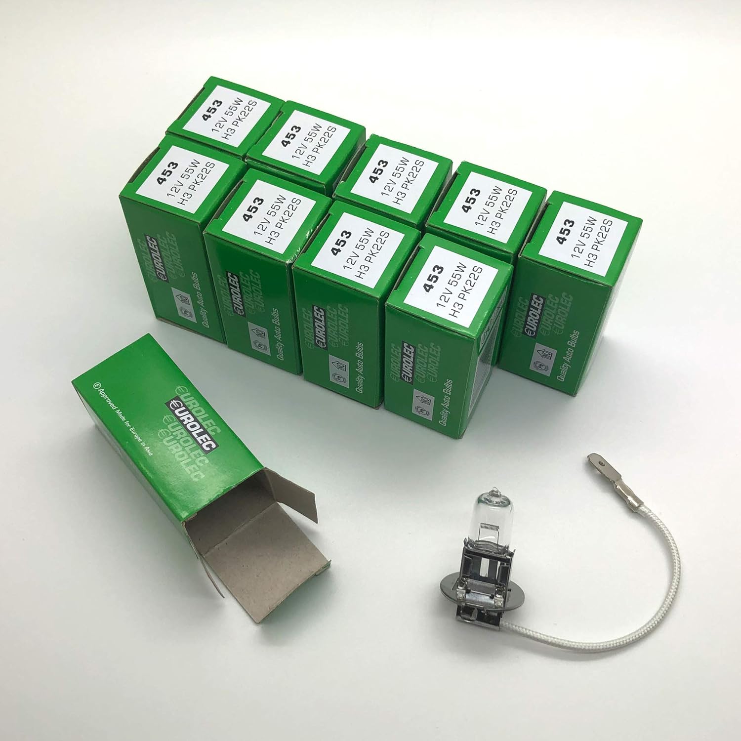 10 x Eurolec H3 453 12v 55w Pk22s Halogen Car Headlight Headlamp Fog ...