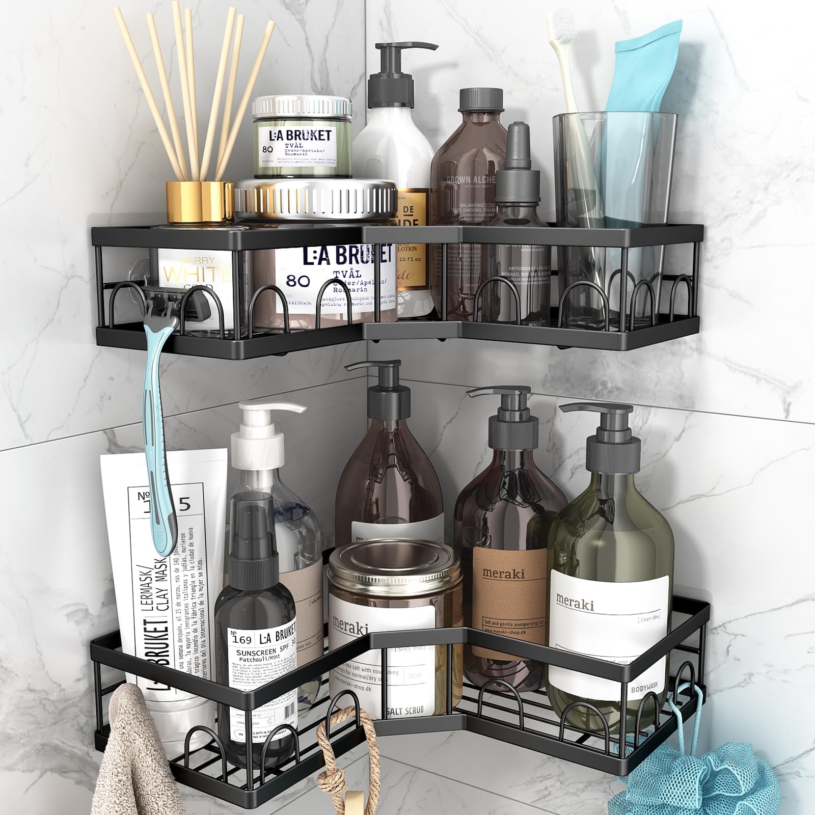 Amazon.com: Corner Shower Caddy Shelf Organizer,2 Pack Adhesive Black ...