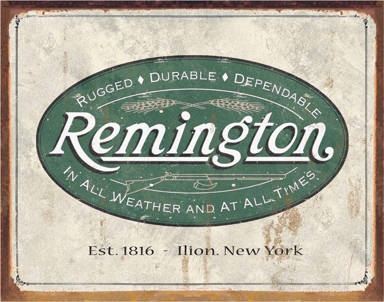 Amazon.com: Desperate Enterprises Remington Weathered Logo Tin Sign ...