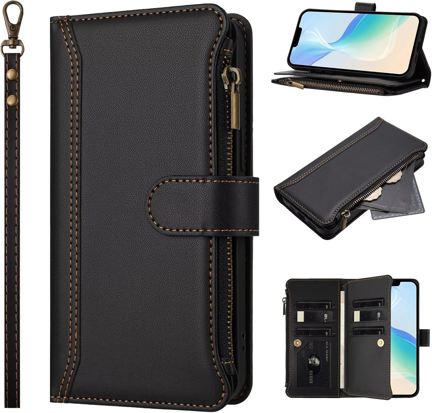 for Xiaomi Redmi Note 14 Pro 4G Case, Flip PU Leather Zipper Shockproof ...