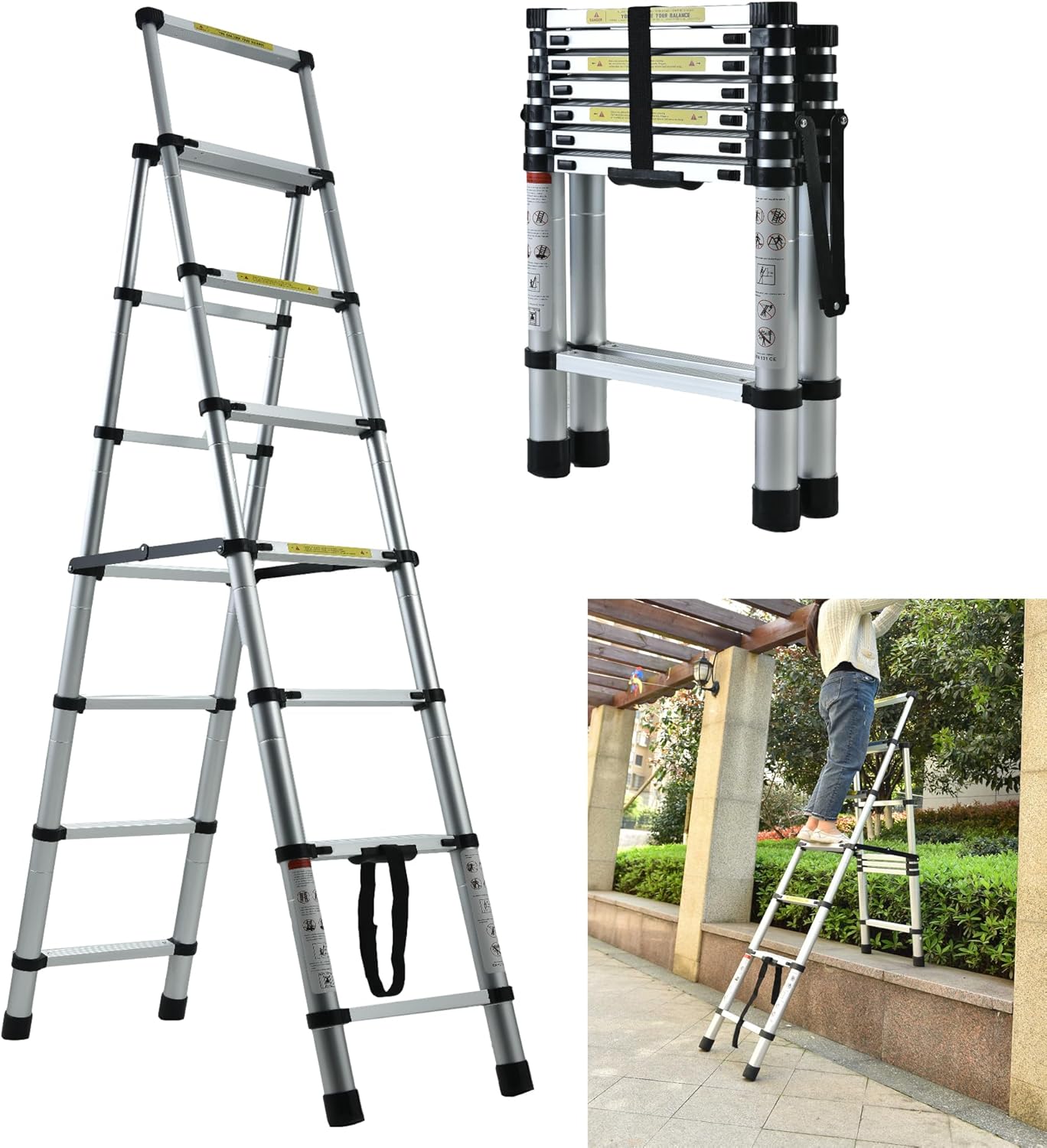 Amazon.com: Telescoping Step Ladder 6+7 Step, Portable Aluminium ...