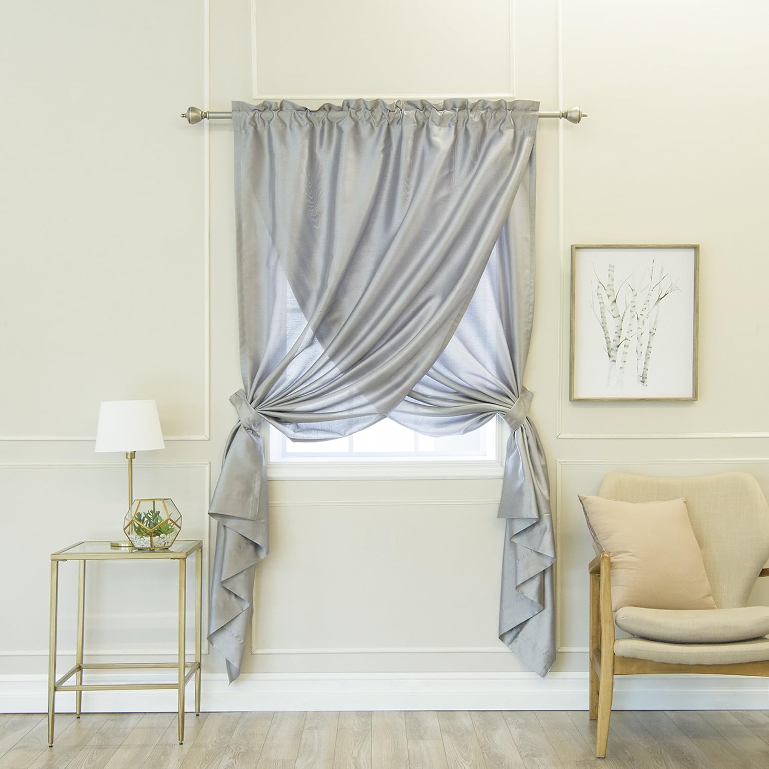 Amazon.com: Best Home Fashion Faux Silk Overlap Curtain - Rod Pocket ...