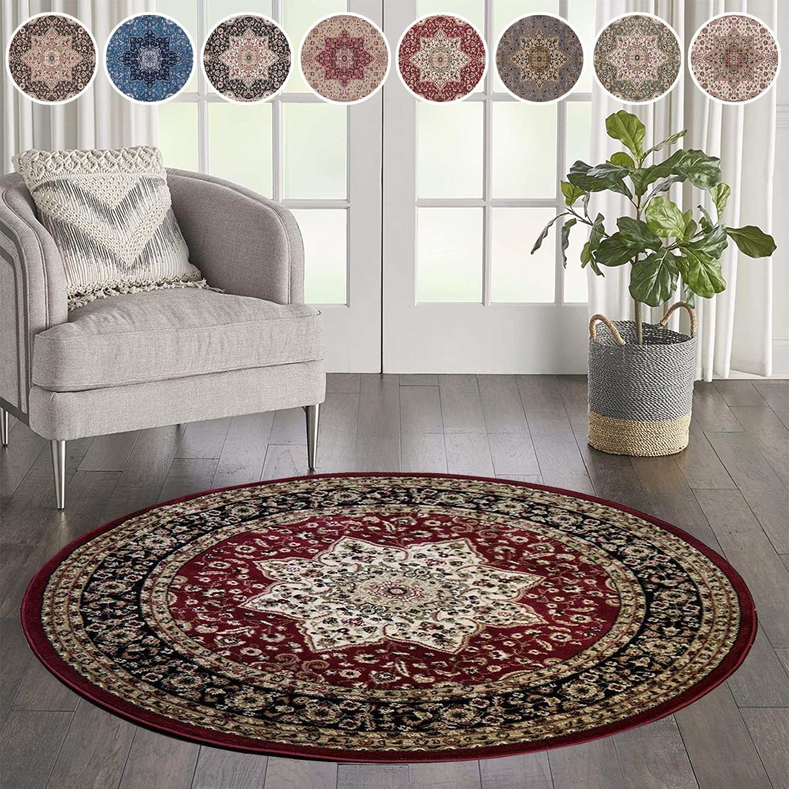 RSM RUGS® Small Medium Large Red Traditional Design Round Circle ...