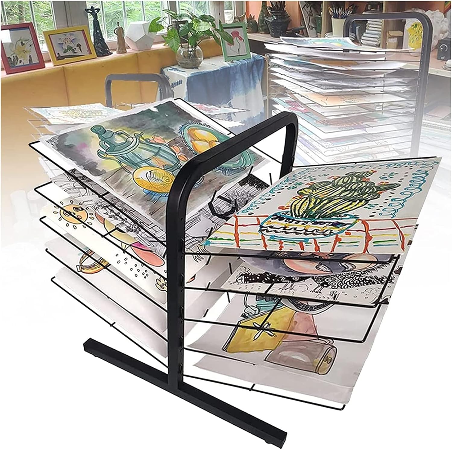 Metal Double Sided Wire Drying Rack with 10 Shelves Tabletop Art Drying ...
