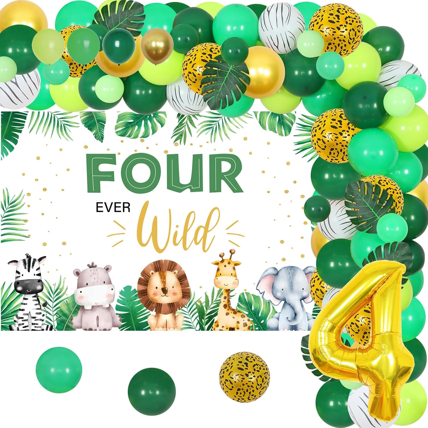 Jungle Theme 4th Birthday Decorations, Four Ever Wild Birthday ...