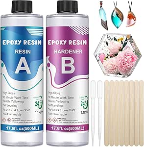 OFCIIN 2 Part Clear Epoxy Resin 1000ml, 1:1 Ratio Crystal Coating ...