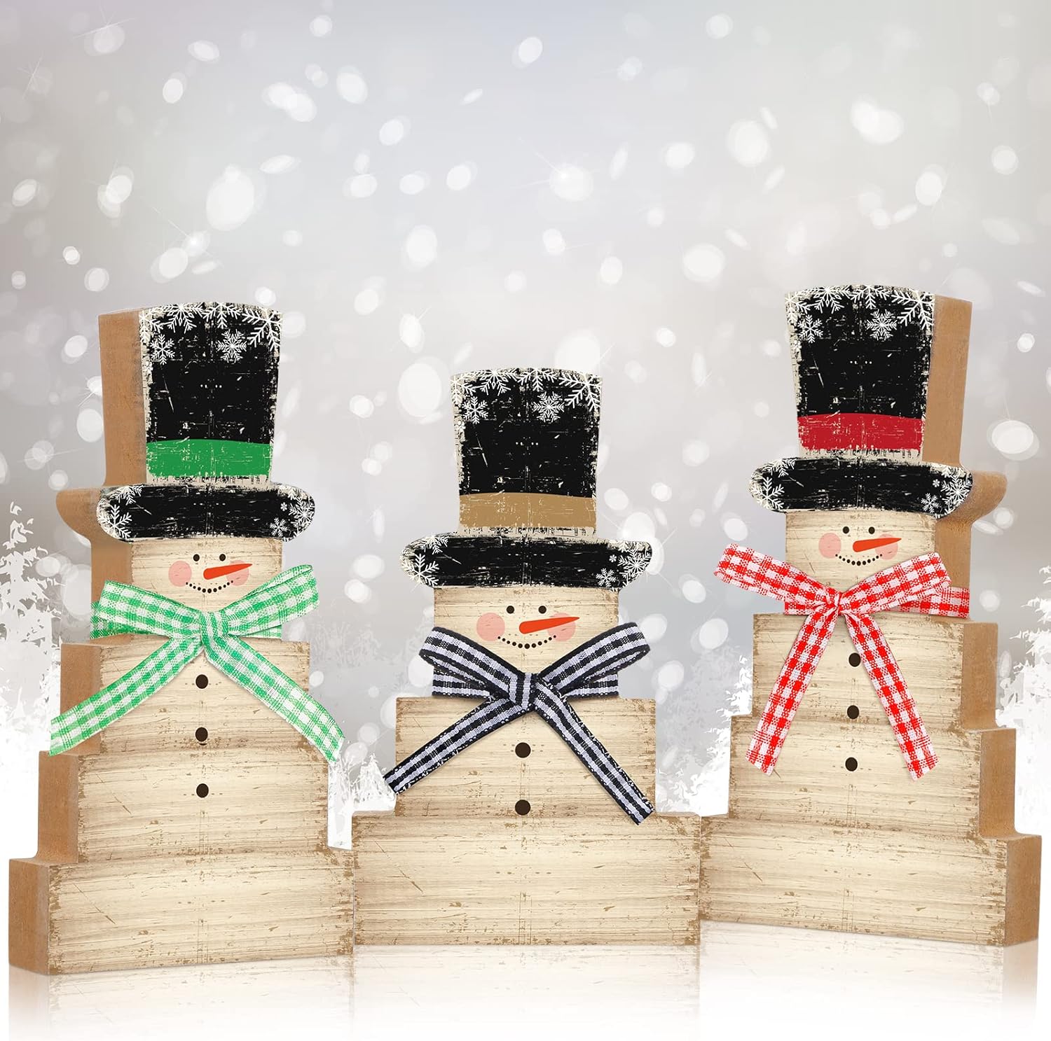Amazon.com: Weysat 3 Pcs Snowman Table Decorations Rustic Wood ...