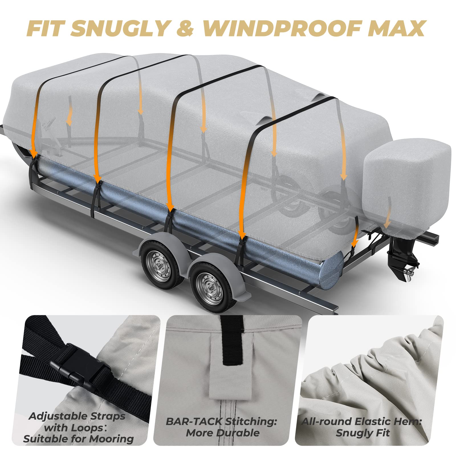 RVMasking 600D Waterproof Pontoon Boat Cover with Motor Cover Marine ...