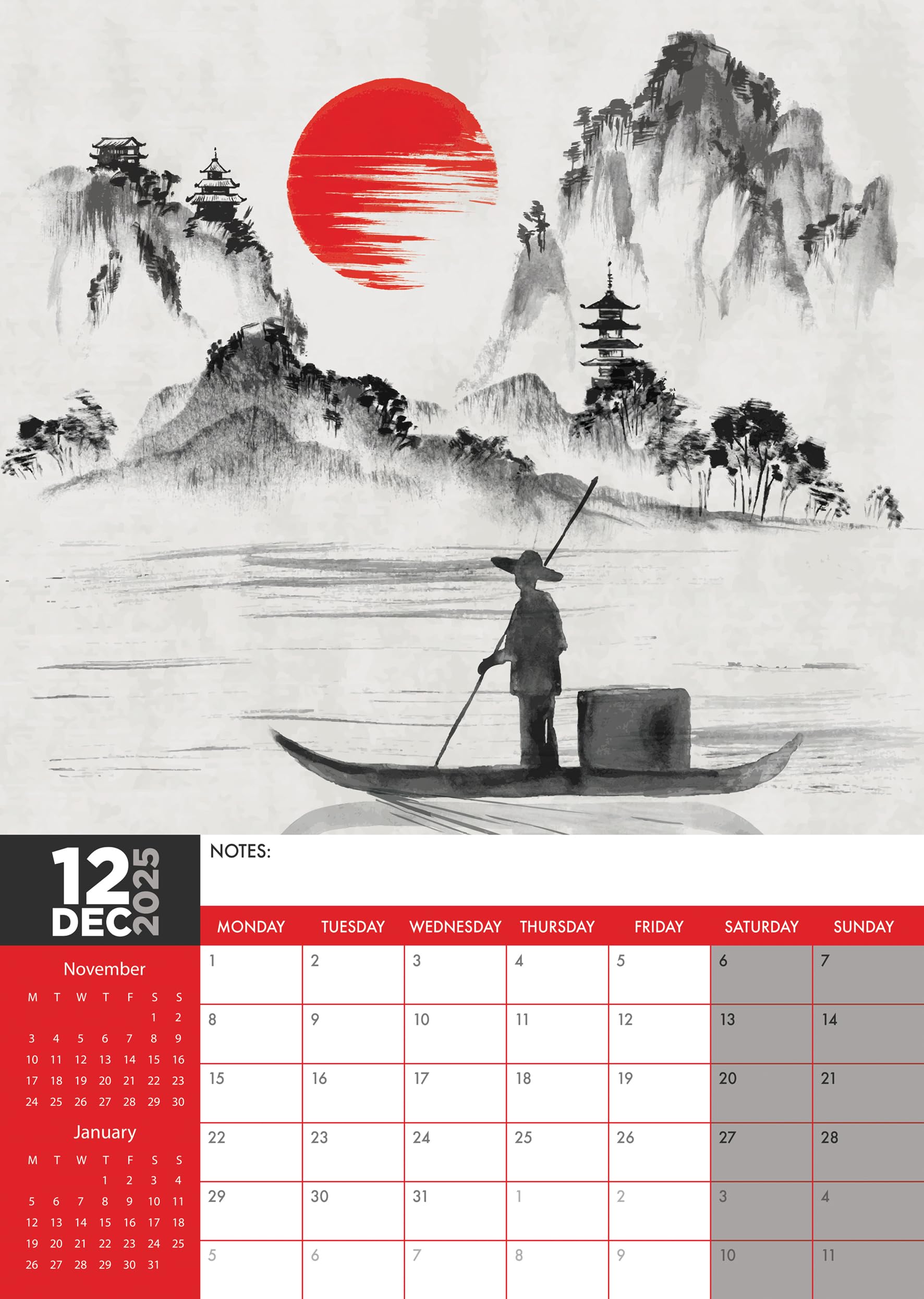 Japanese Art 2025 – A3 Size Wirobound Calendar – BigaMart