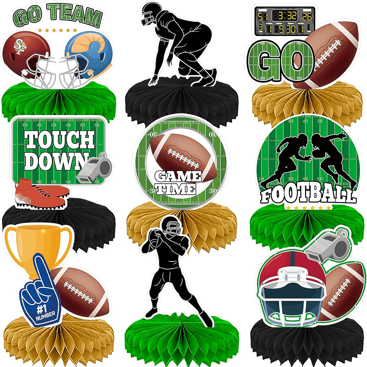 Amazon.com: 9PCS Football Party Table Decorations Football Honeycomb ...