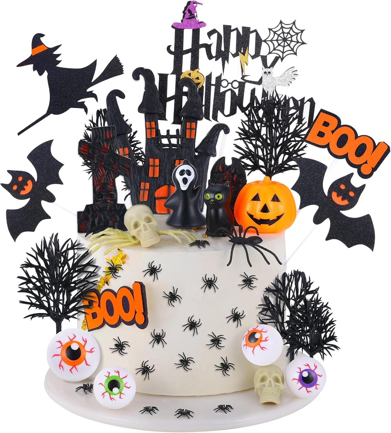 Amazon.com: 48 Pcs Halloween Cake Toppers Decorations Witch Bat Castle ...