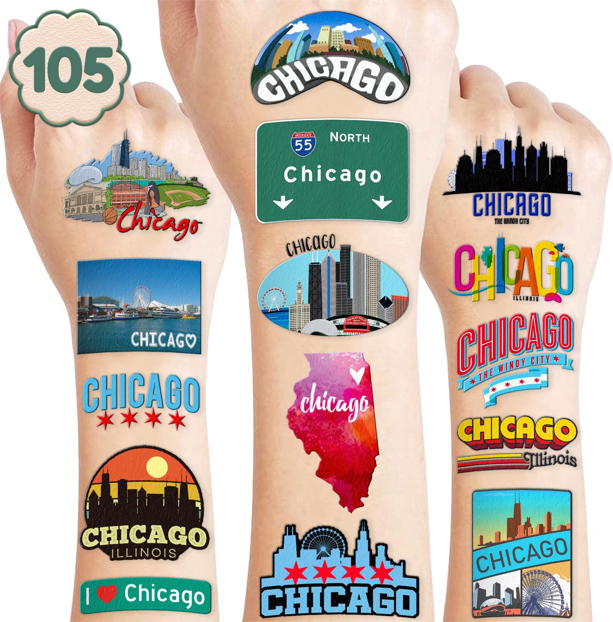 Amazon.com : 40 Tattoos: Chicago City Flag, Party Favors : Beauty ...