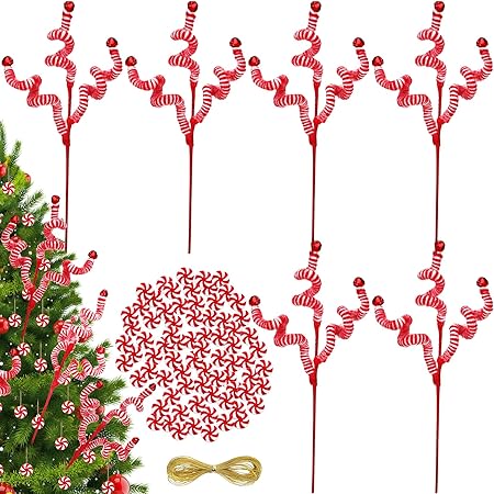 Amazon.com: Pack of 4 Christmas Candy Cane Picks Swirled Sprays ...