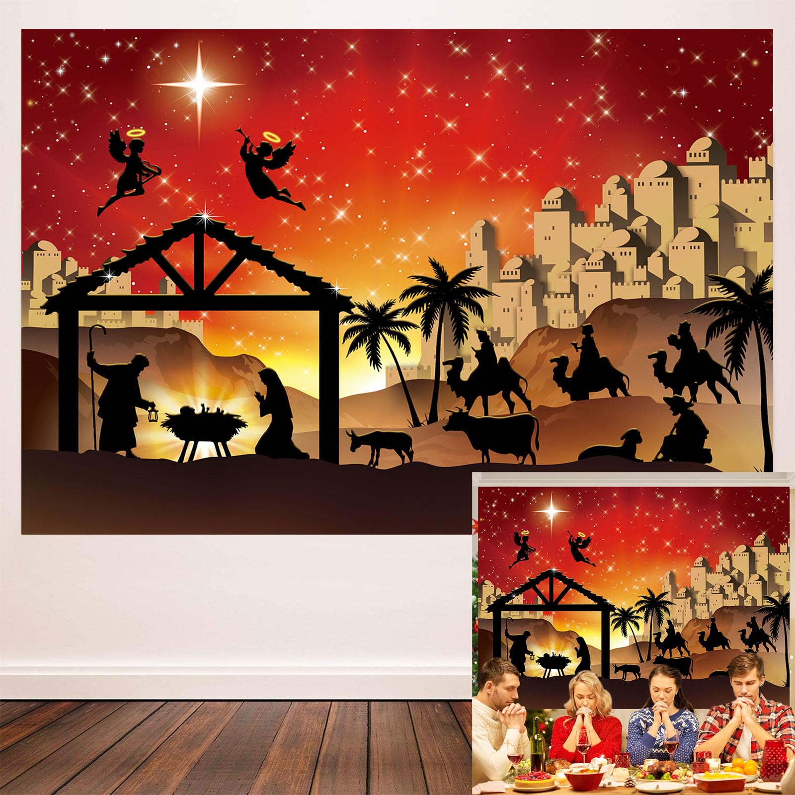 Amazon.com : 7x5FT Christmas Nativity Backdrop Jesus Nativity Scene ...
