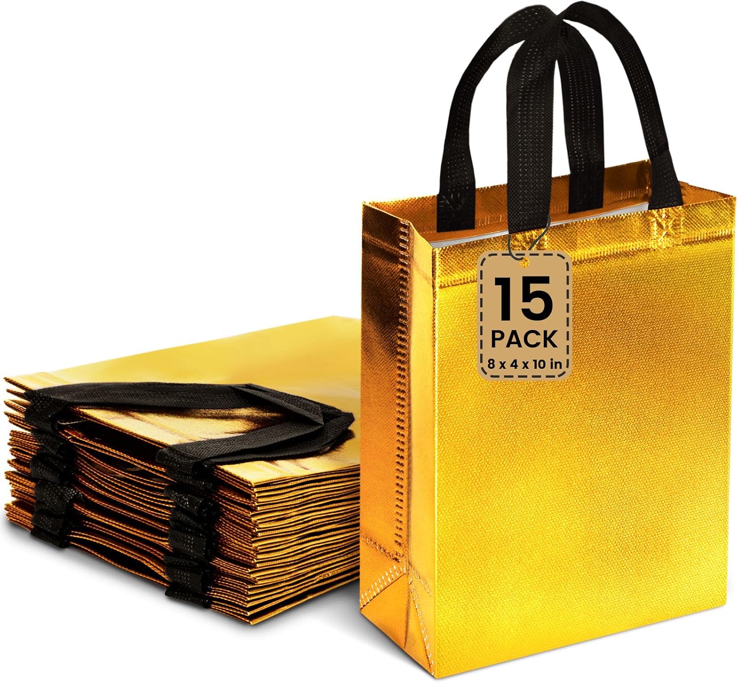 Amazon.com: JOHOUSE 15PCS Gift Bags With Handles - Gold, Glossy Finish ...