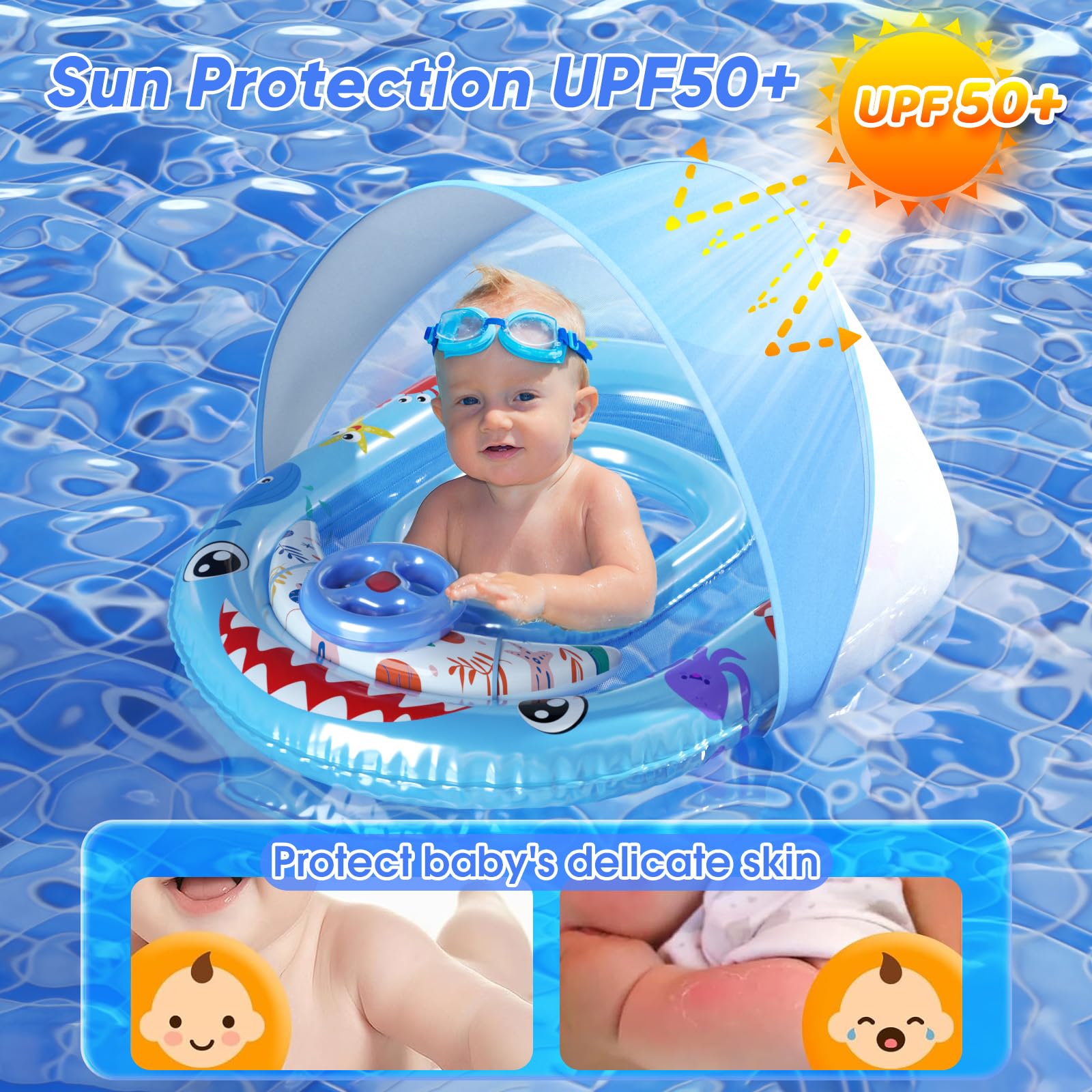 Baby Pool Float with Canopy Inflatable Swimming Floats for 6-36 Months ...
